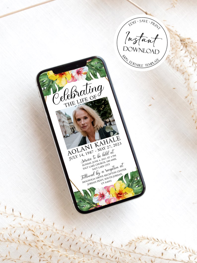Tropical Digital Funeral Invitation Hawaiian Funeral | Etsy