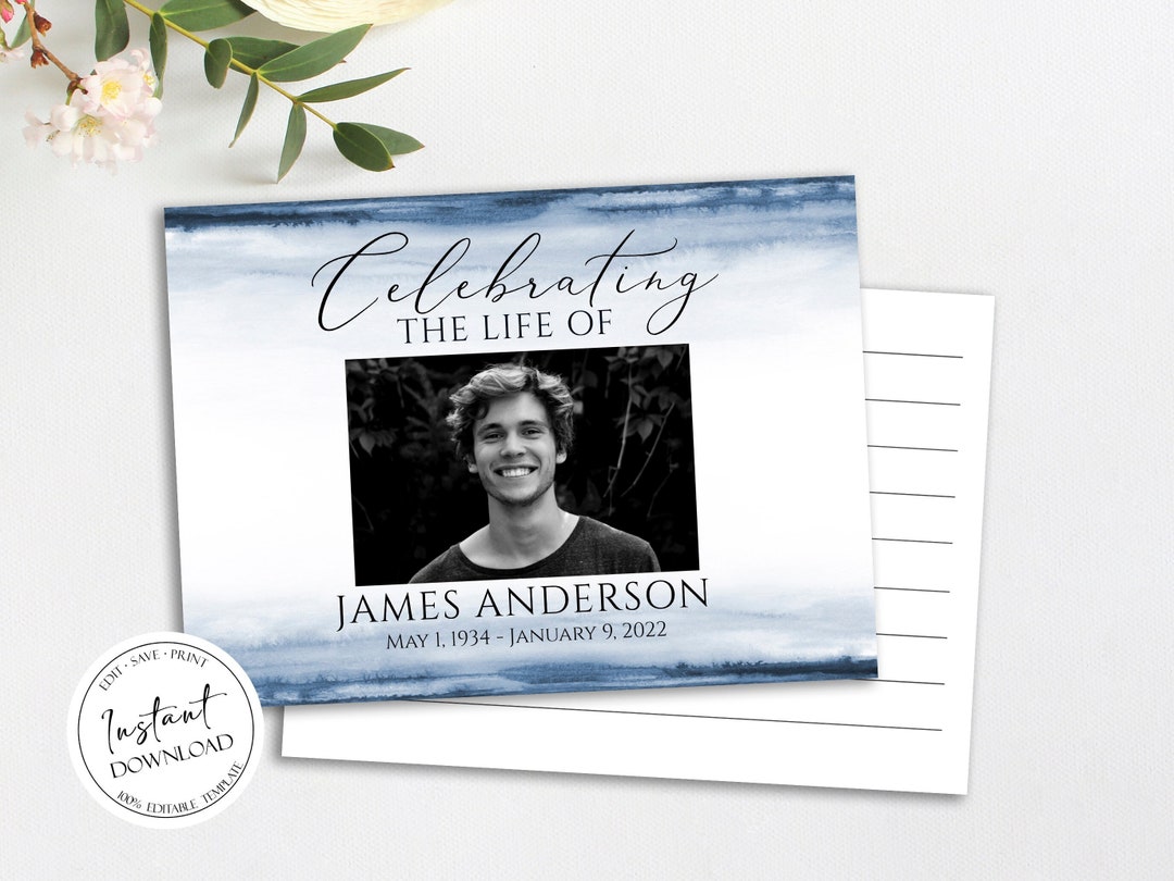 Celebration of Life Blue Watercolor Funeral Guest Book Template ...
