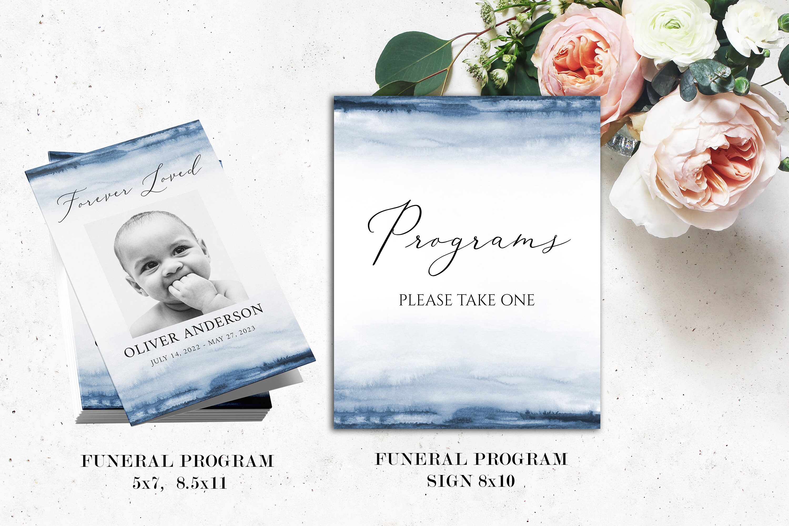 Blue Watercolor Baby Funeral Bundle Template Memorial Package ...