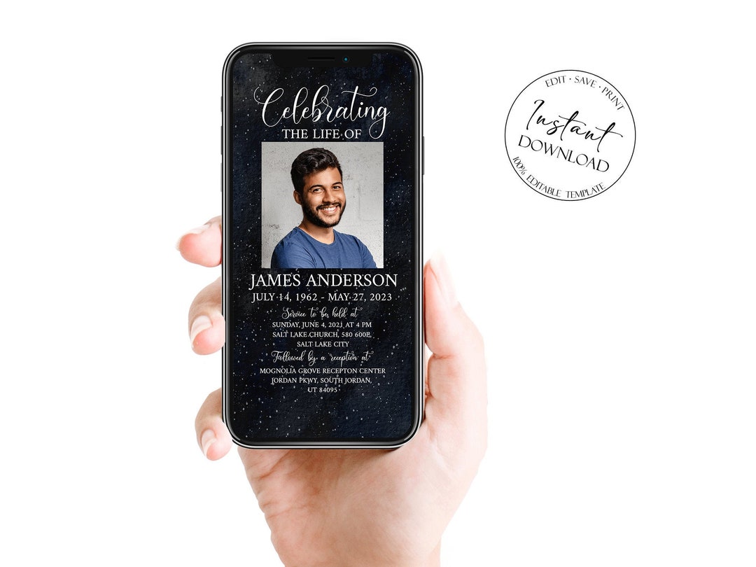 Digital Funeral Invitation, Celebration of Life Invite, Blue Sky ...