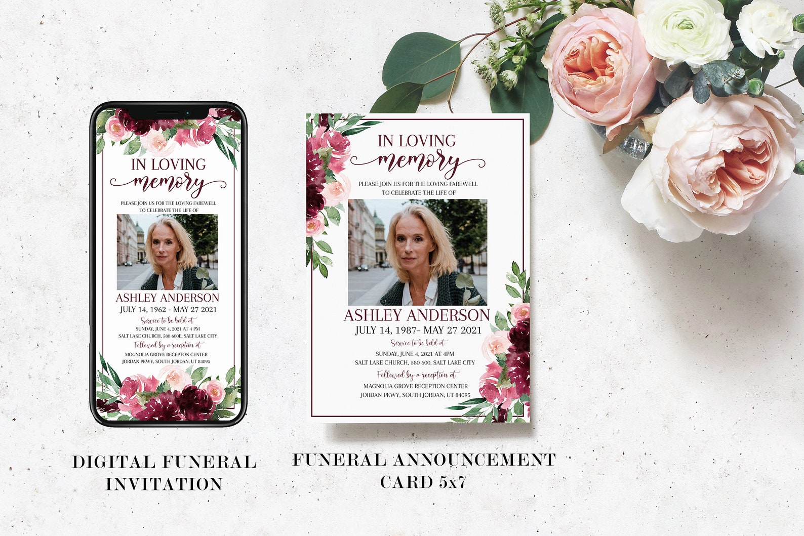 Editable Red Roses Funeral Bundle Red Memorial Package | Etsy