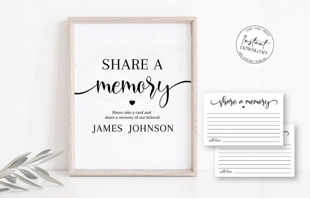 Share a Memory Funeral Sign and Share a Memory Card, Simple Funeral ...