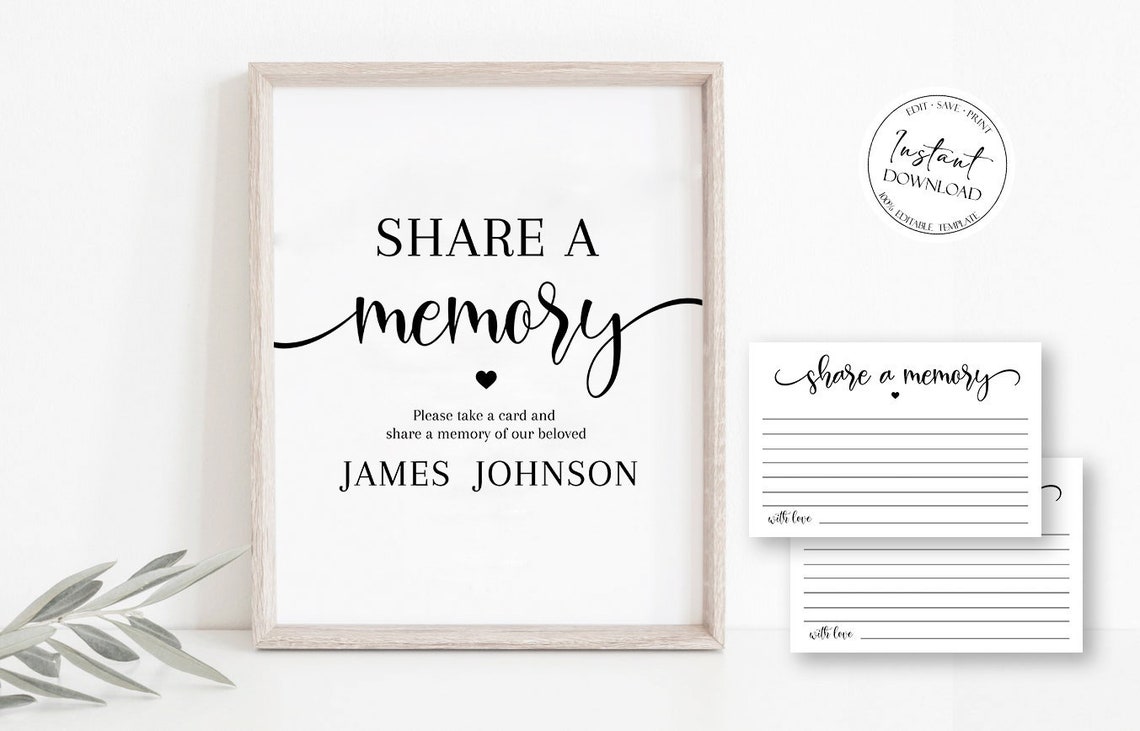 Share a Memory Funeral Sign and Share a Memory Card Simple - Etsy