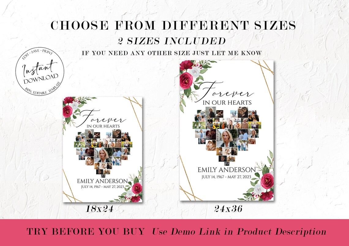 Celebration of Life Funeral Sign White Pink Roses Heart Photo - Etsy