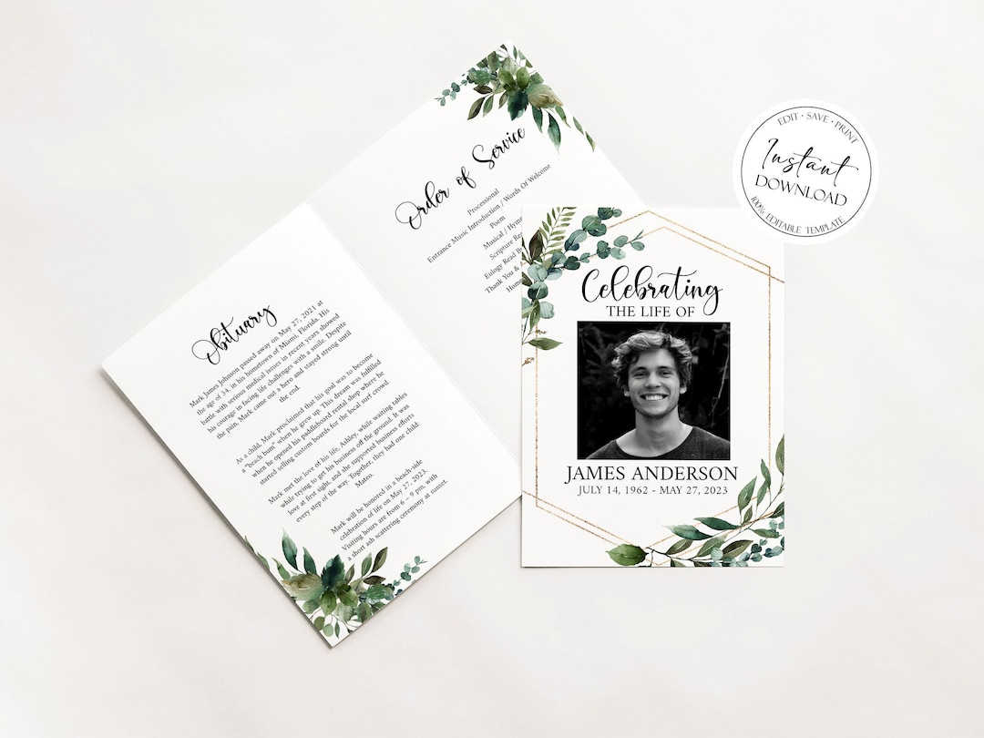 Celebration of Life Funeral Program Template, Funeral Brochure ...