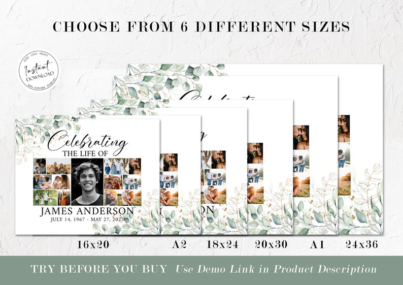 Celebration of Life Multiple Photos Funeral Welcome Sign Template ...