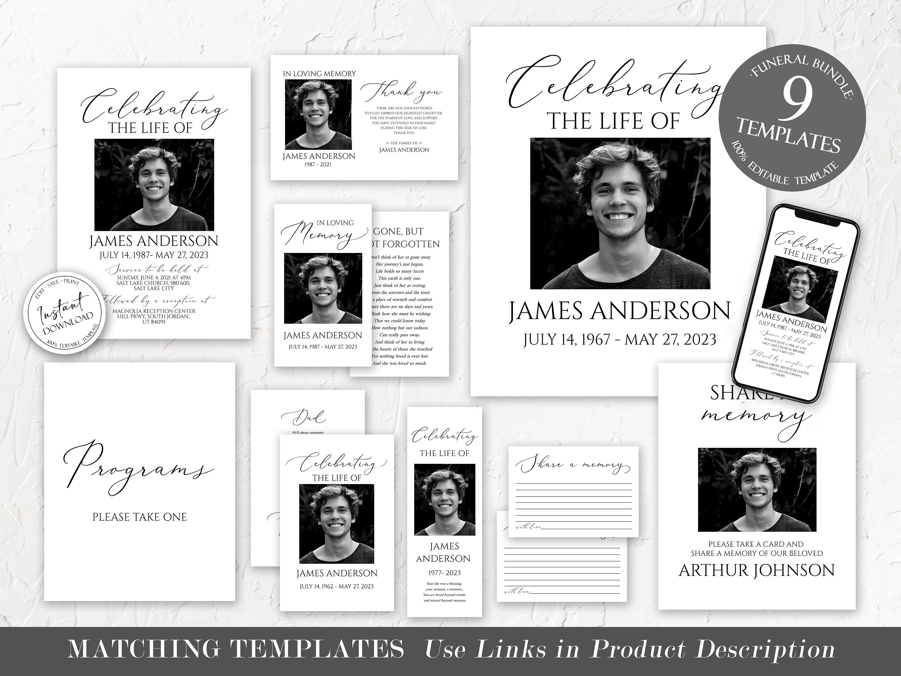Celebration of Life Multiple Photos Funeral Welcome Sign, Editable ...