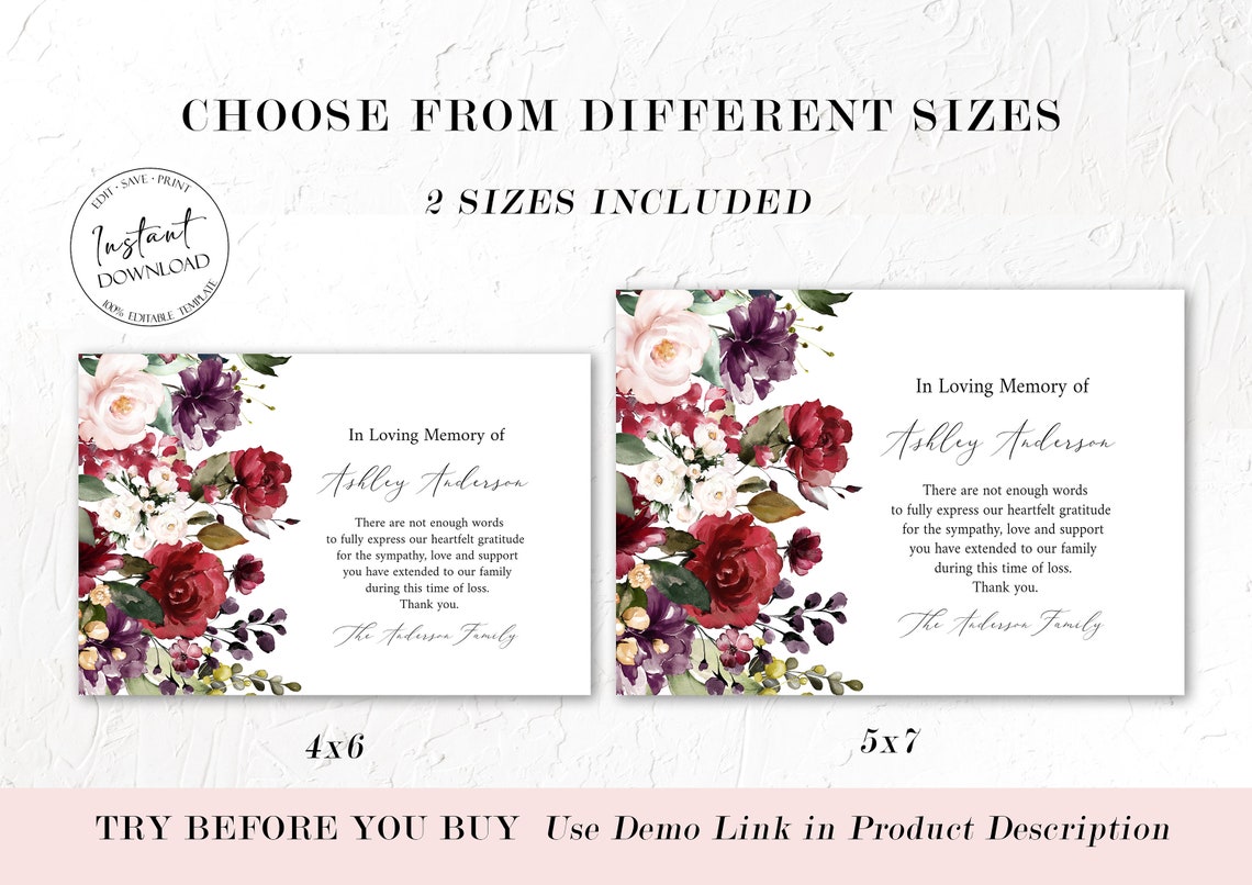 Red Roses Funeral Thank You in Loving Memory of Funeral Thank | Etsy