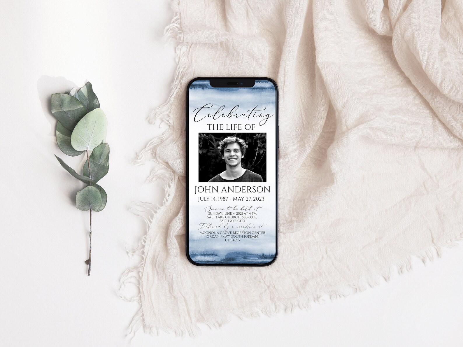 Blue Watercolor Digital Funeral Invitation Electronic Funeral - Etsy