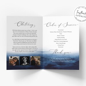 11x17 Blue Watercolor Funeral Program, Celebration of Life Program ...