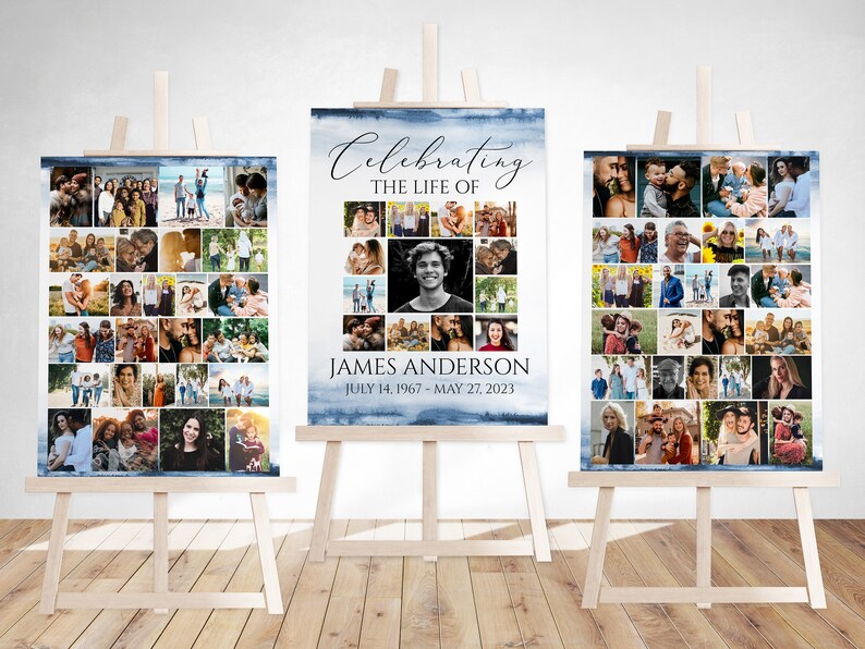 Celebration of Life Blue Watercolor Photo Collage Funeral - Etsy