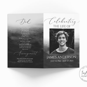 Celebration of Life Black Funeral Program, Black Watercolor Funeral ...