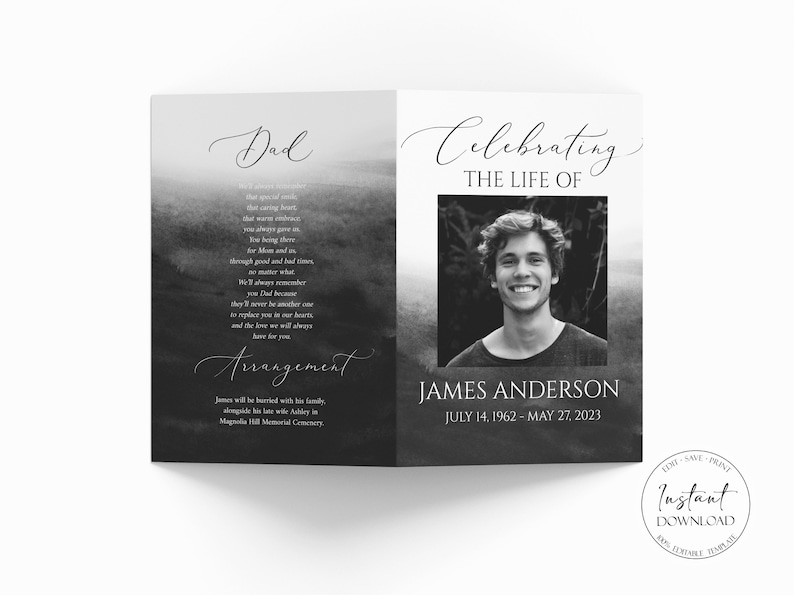 Celebration of Life Black Funeral Program Black Watercolor - Etsy