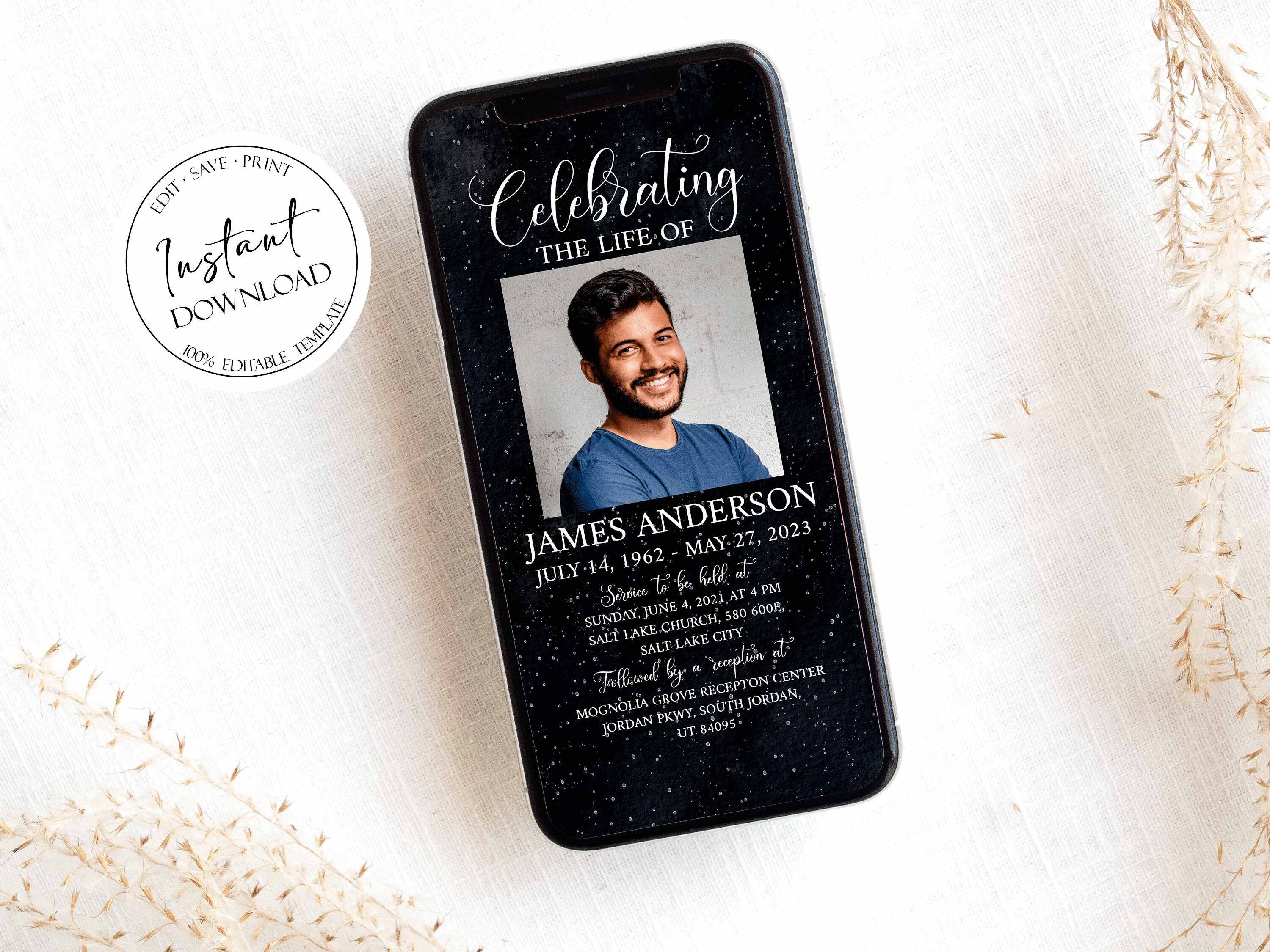 Digital Funeral Invitation Celebration of life Invite Blue | Etsy