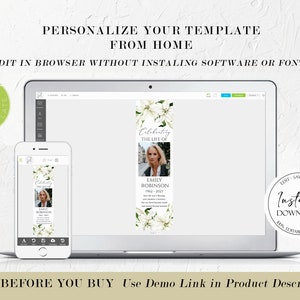 White Lilies Funeral Bookmark Template, Celebration of Life Bookmark ...