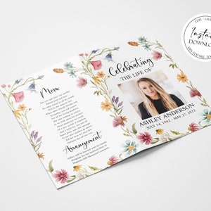 Celebration of Life Funeral Program, Wildflower Funeral Program ...