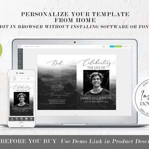 Celebration of Life Black Funeral Program, Black Watercolor Funeral ...