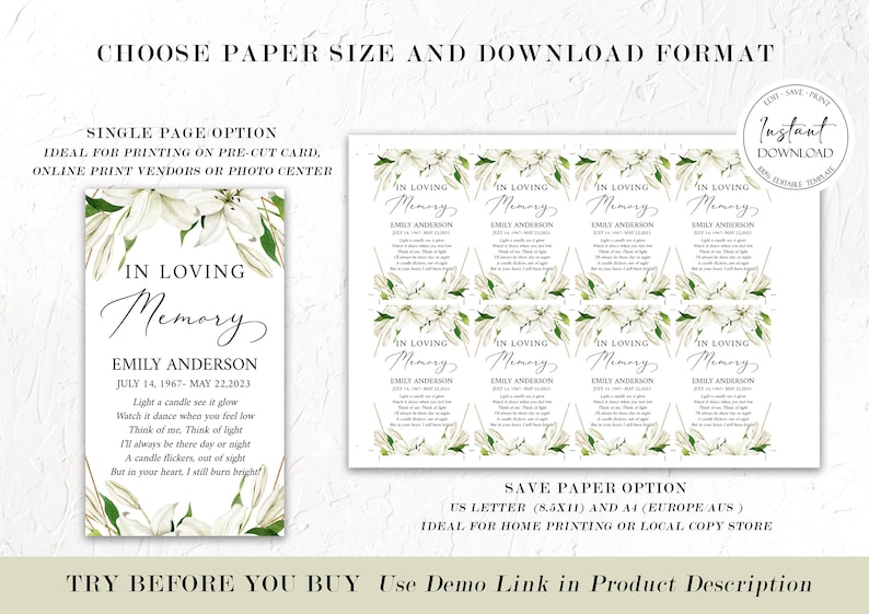 Celebration of Life Invitation Funeral Favor Tag Template - Etsy