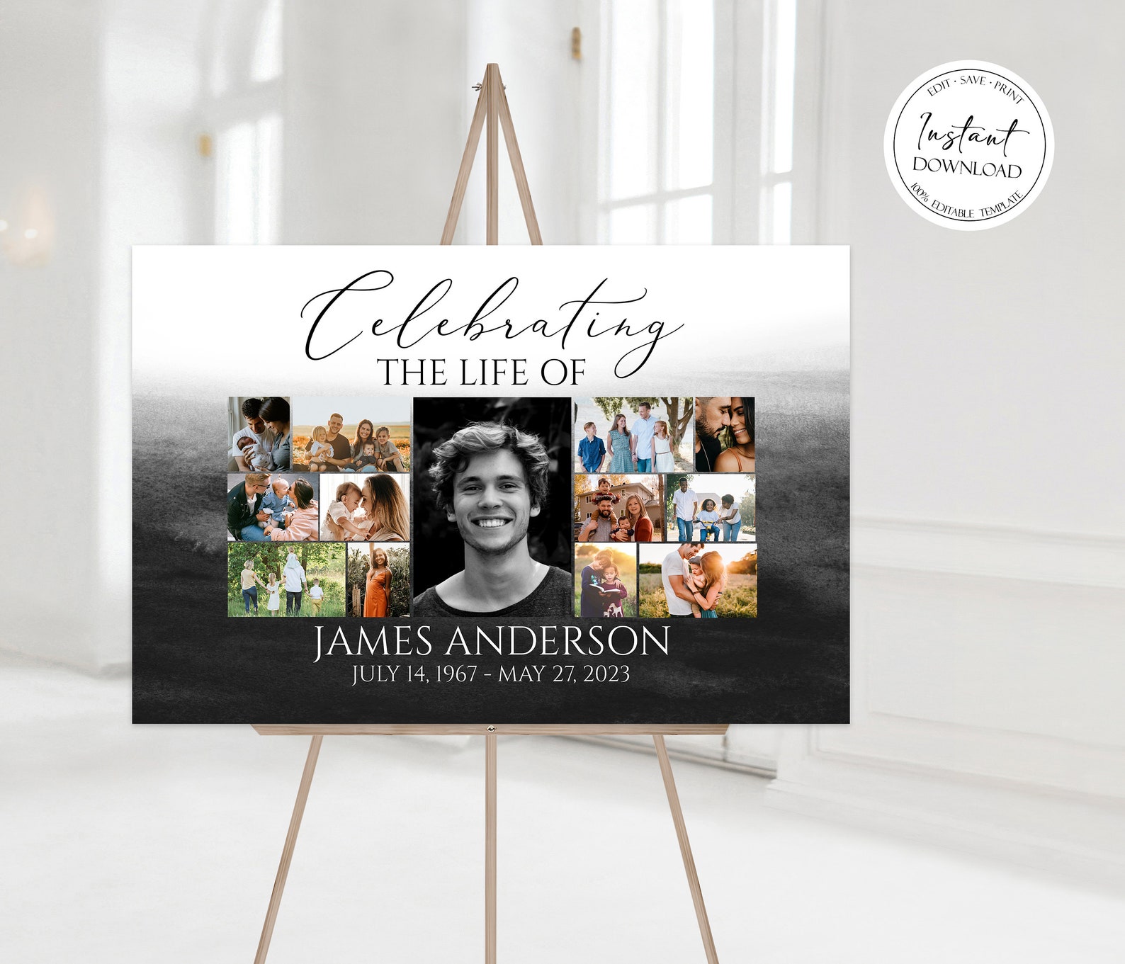 Celebration of Life Multiple Photos Funeral Welcome Sign, Editable ...