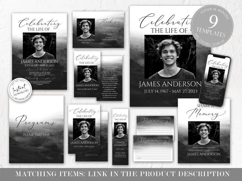 8 Page Funeral Program Template, Celebration of Life Program, Black ...
