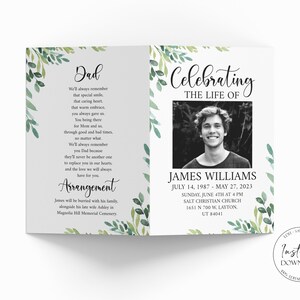Greenery 8 Page Funeral Program, Celebration of Life Program, Funeral ...