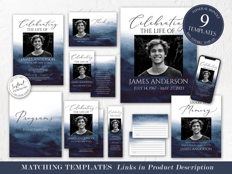 Celebration of Life Multiple Photos Funeral Welcome Sign, Blue ...