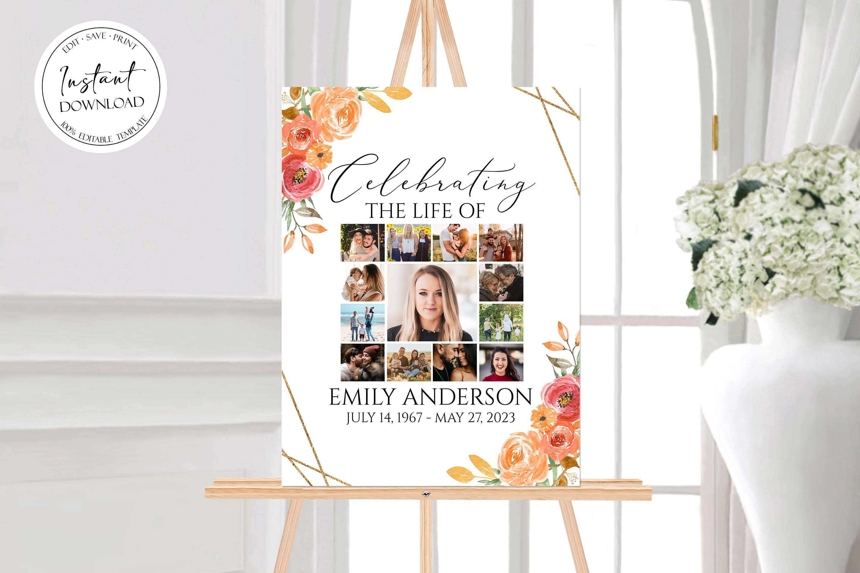 Celebration of Life Photo Collage Funeral Welcome Sign, Fall Photo ...