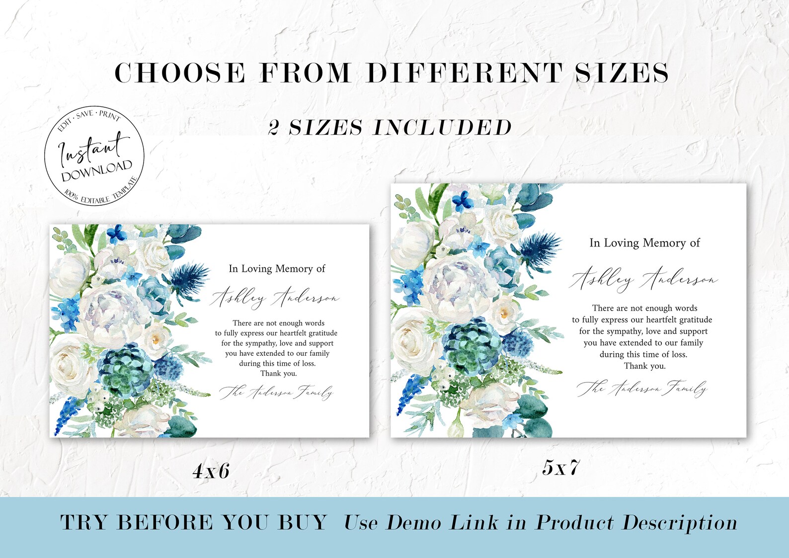 In Loving Memory of Sympathy Card Blue Flowers Funeral Thank | Etsy