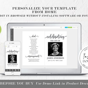 Celebration of Life Black & White Funeral Program Template, Funeral ...