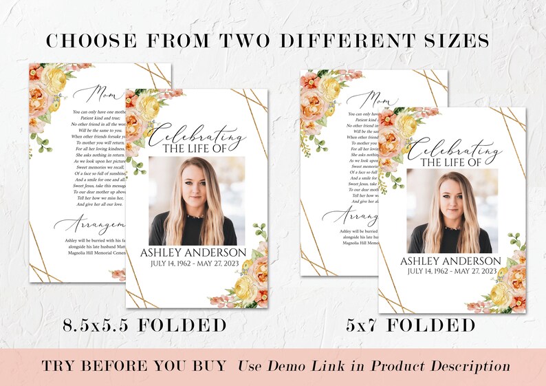 Celebration of Life Funeral Program Elegant Floral Funeral | Etsy
