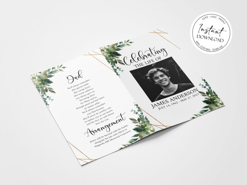 11x17 Celebration of Life Funeral Program Template Greenery - Etsy