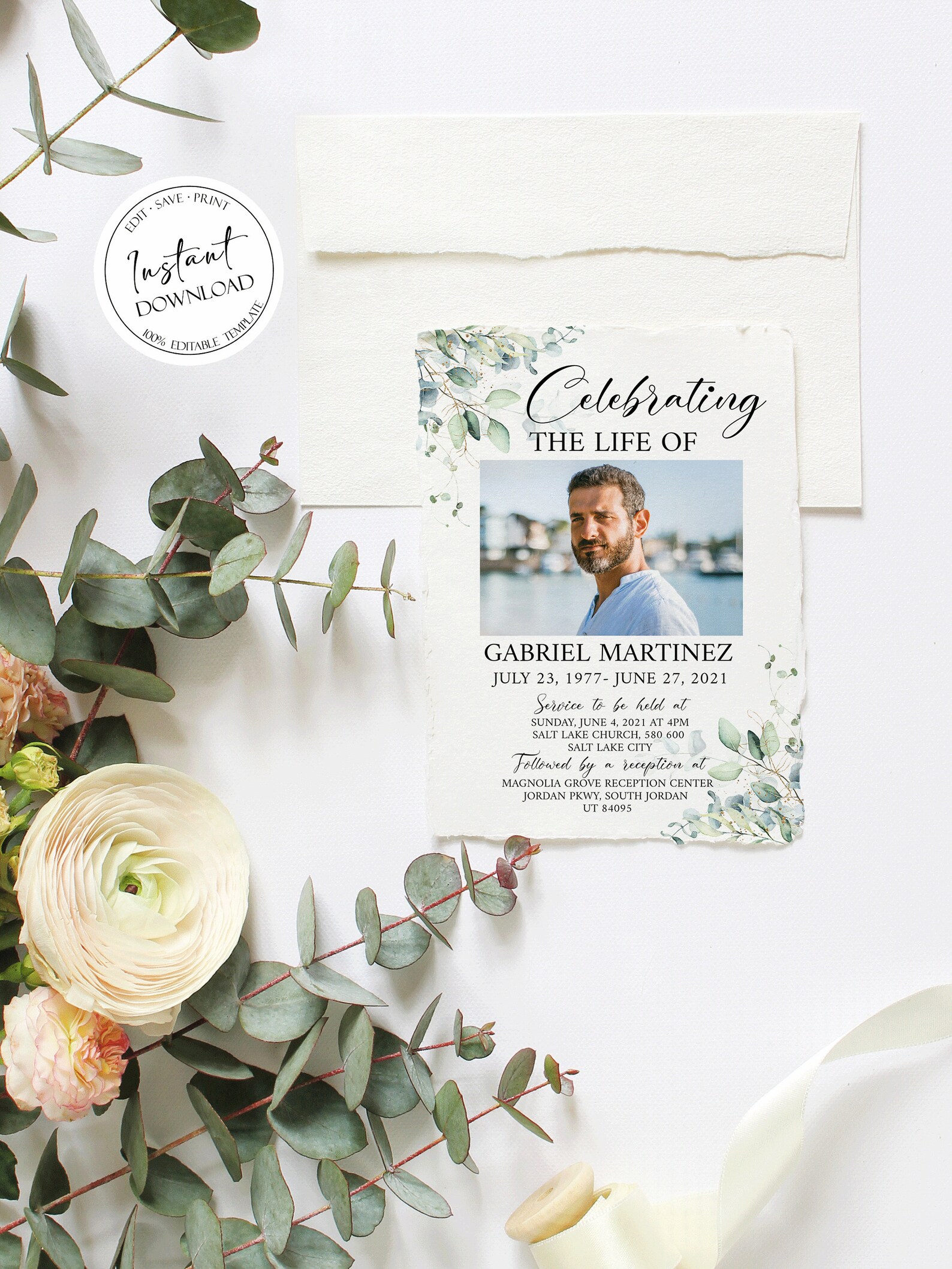 Celebration of Life Greenery Funeral Invitation Funeral | Etsy