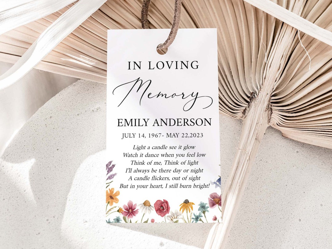 Celebration of Life Wildflower Funeral Favor Tag Template, Memorial ...