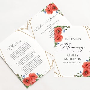 Celebration of Life Funeral Program Template, Red Poppies Funeral ...