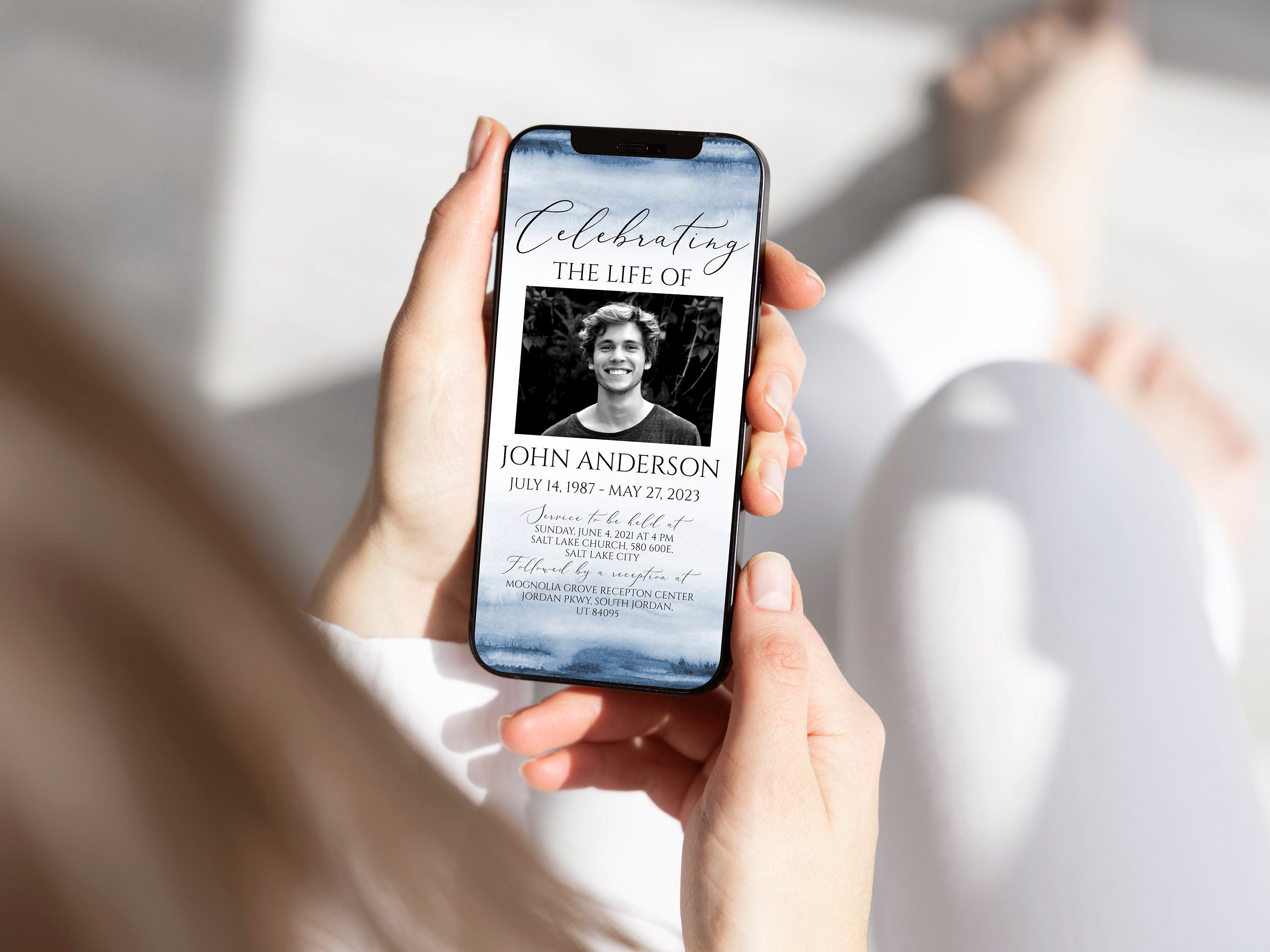 Blue Watercolor Digital Funeral Invitation Electronic Funeral - Etsy