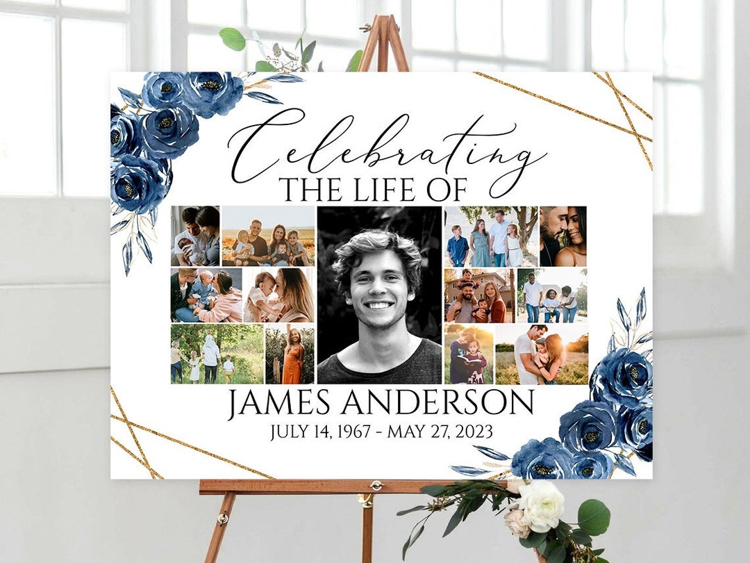 Celebration of Life Multiple Photos Funeral Welcome Sign, Editable ...