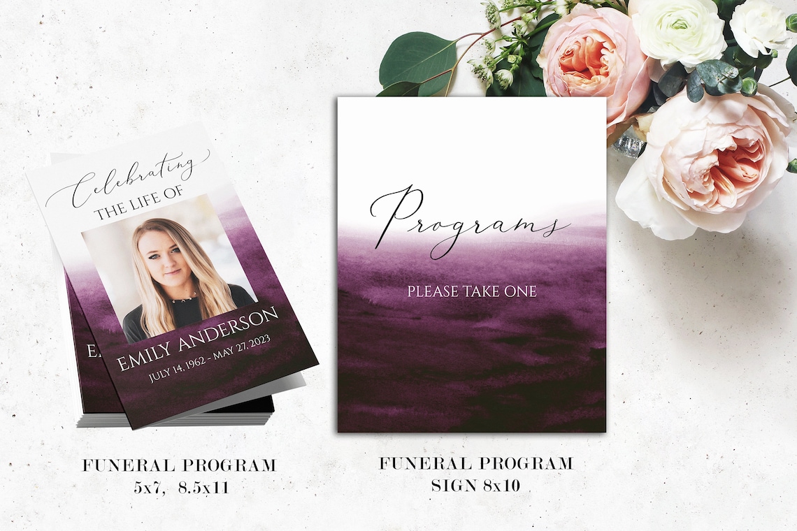 Purple Watercolor Funeral Bundle Templates Memorial Package - Etsy