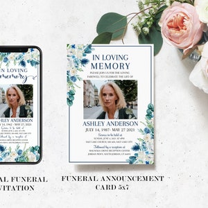 Blue White Floral Funeral Bundle, Memorial Package, Celebration of Life ...