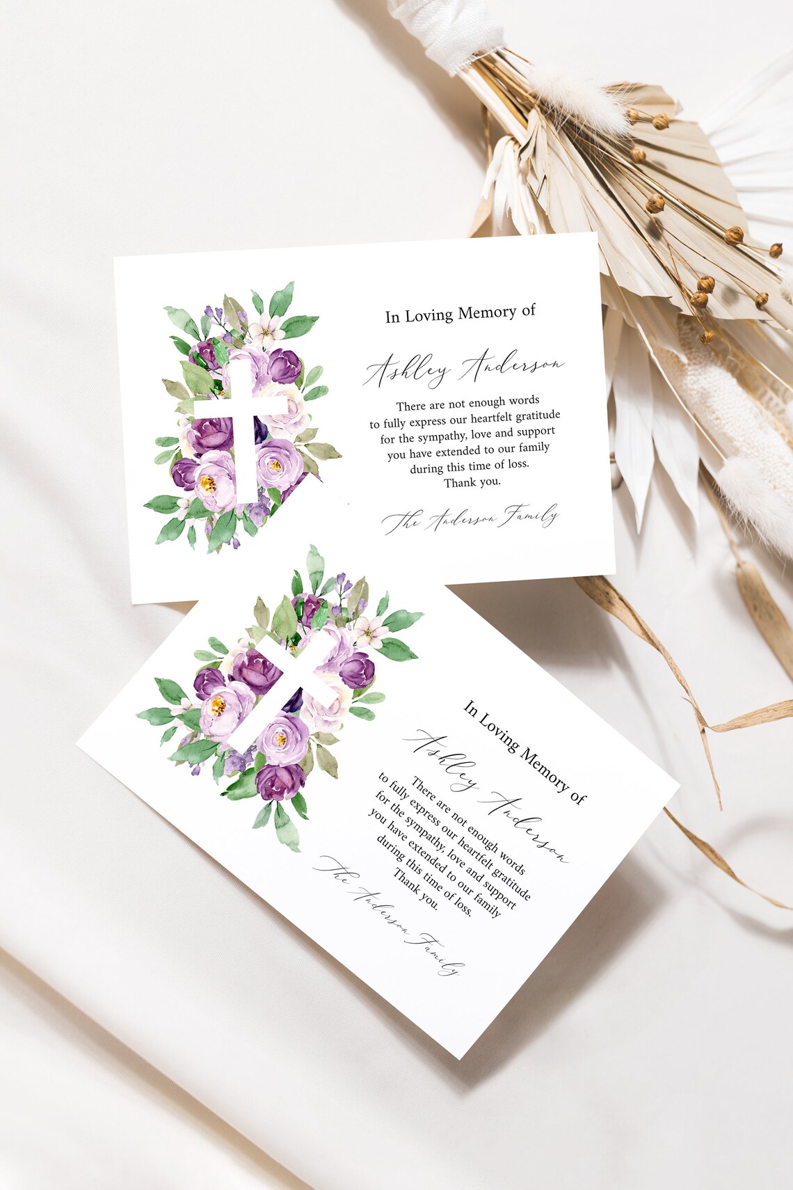In Loving Memory of Funeral Thank You, Memorial Card, Printable Purple ...