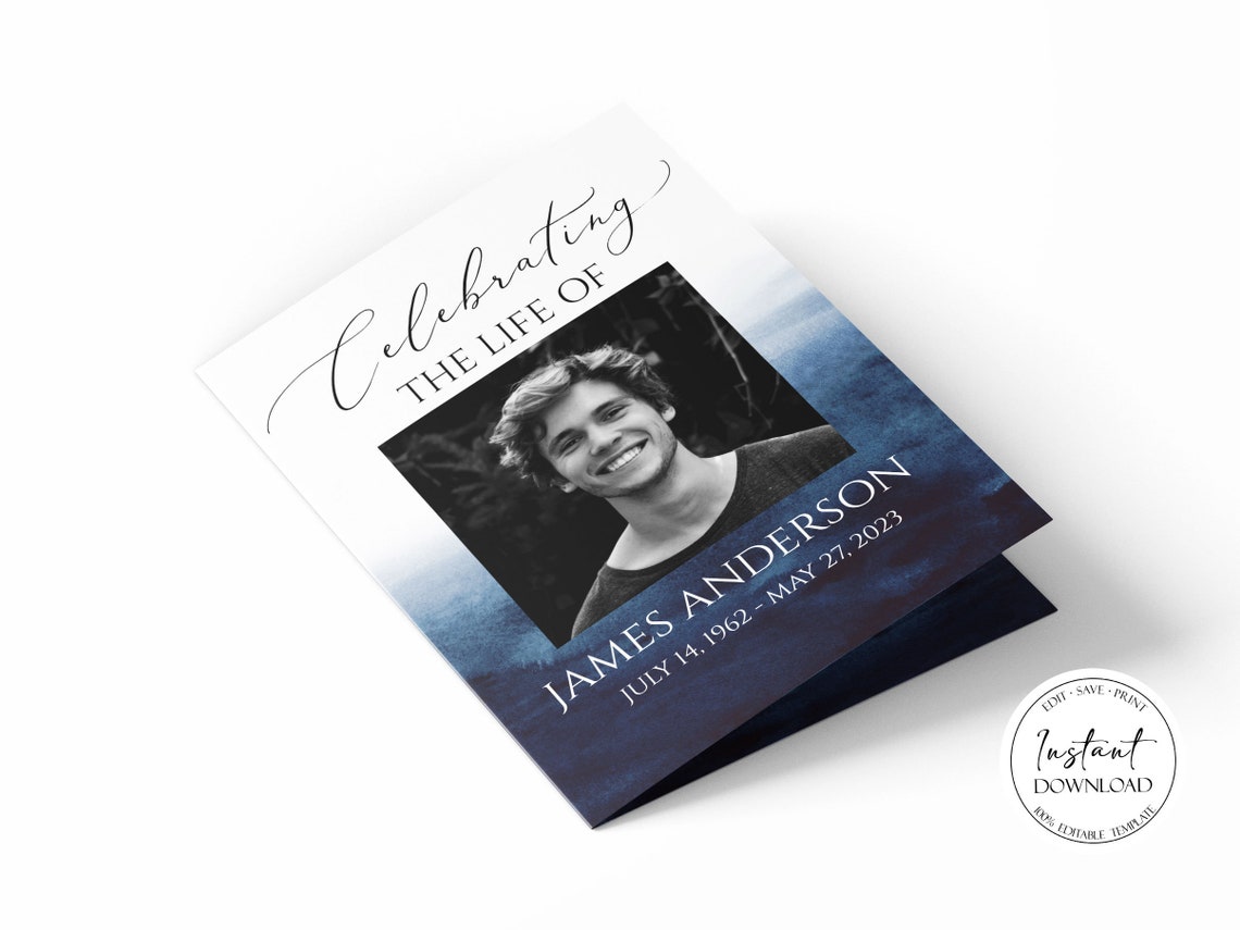 Celebration of Life Funeral Program Blue Watercolor Ocean - Etsy