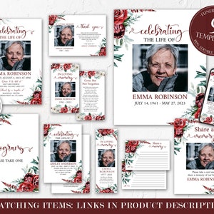 Celebration of Life Funeral Program Template, Red Funeral Brochure, Red ...