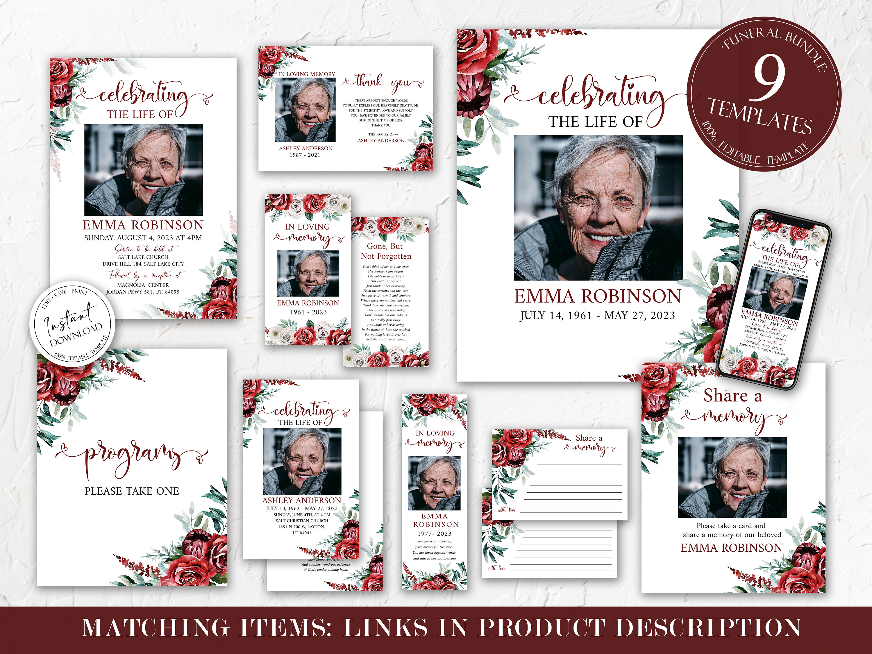Celebration of Life Funeral Program Template Red Funeral - Etsy