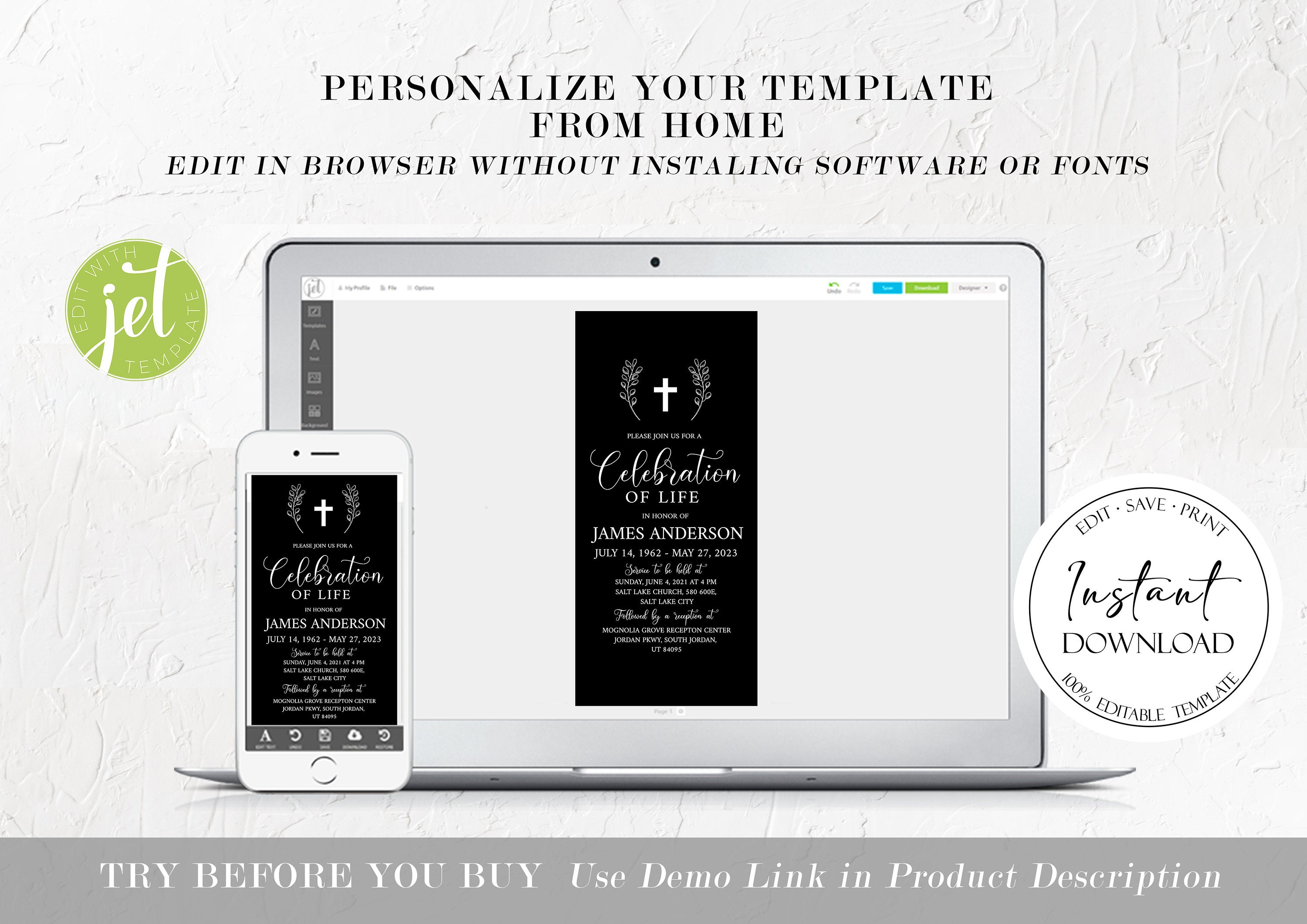 Digital Funeral Invitation Celebration of Life Invitation - Etsy