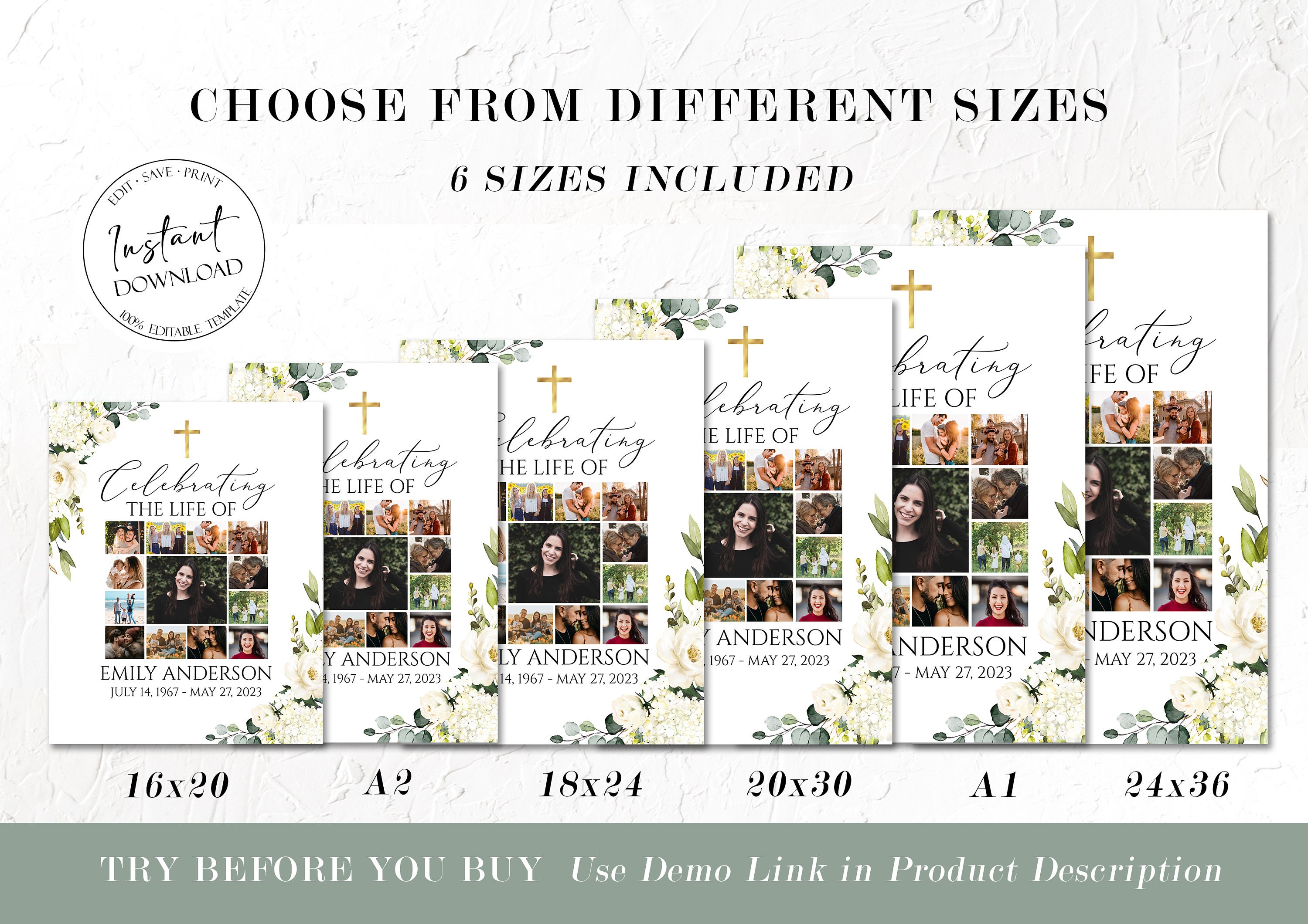 Celebration of Life Multiple Photos Funeral Welcome Sign, Editable ...