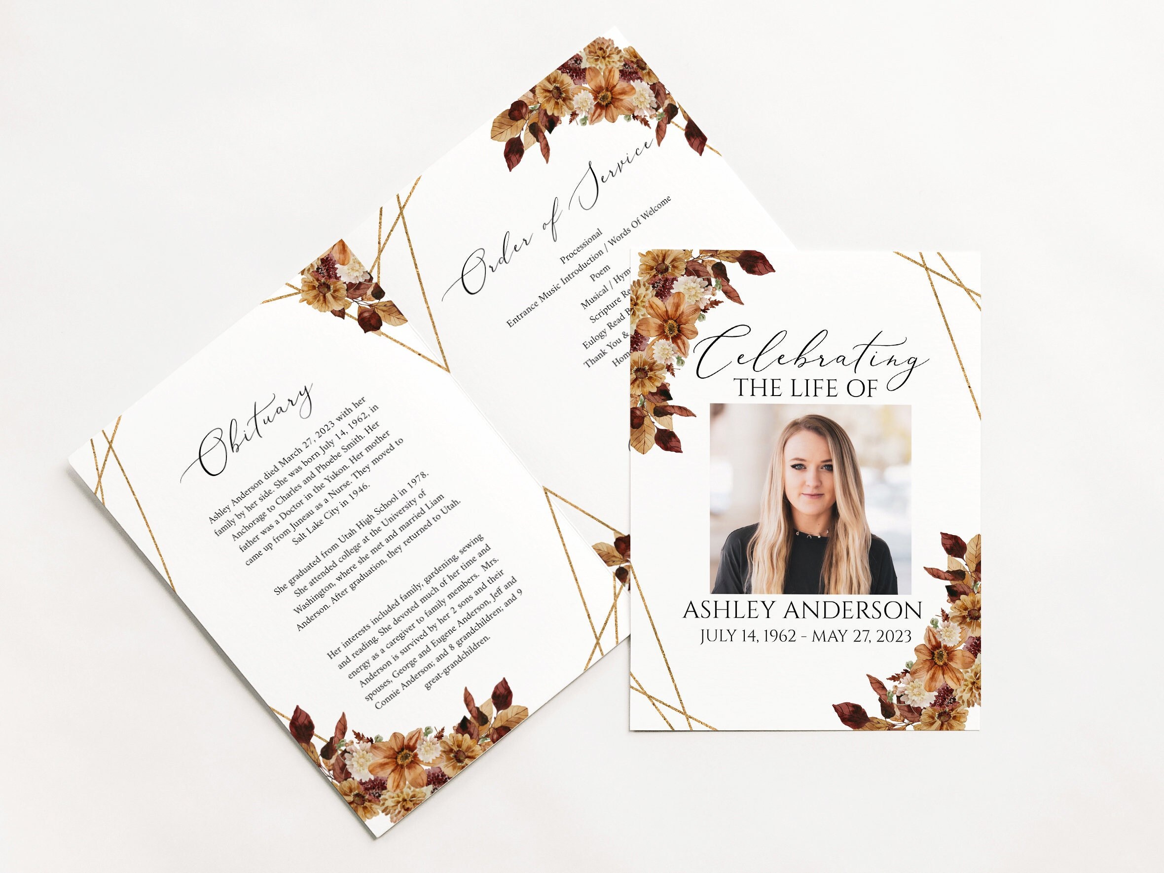 Celebration of Life Funeral Program, Fall Funeral Program Template ...