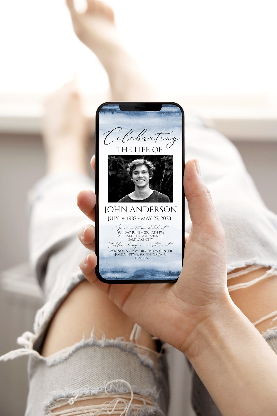 Blue Watercolor Digital Funeral Invitation Electronic Funeral - Etsy