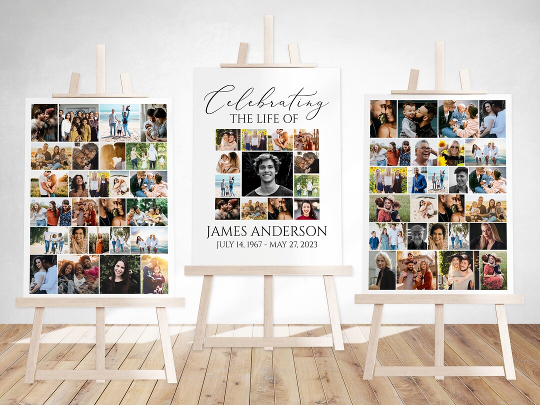 Celebration of Life Funeral Poster Editable Simple Photo Collage ...