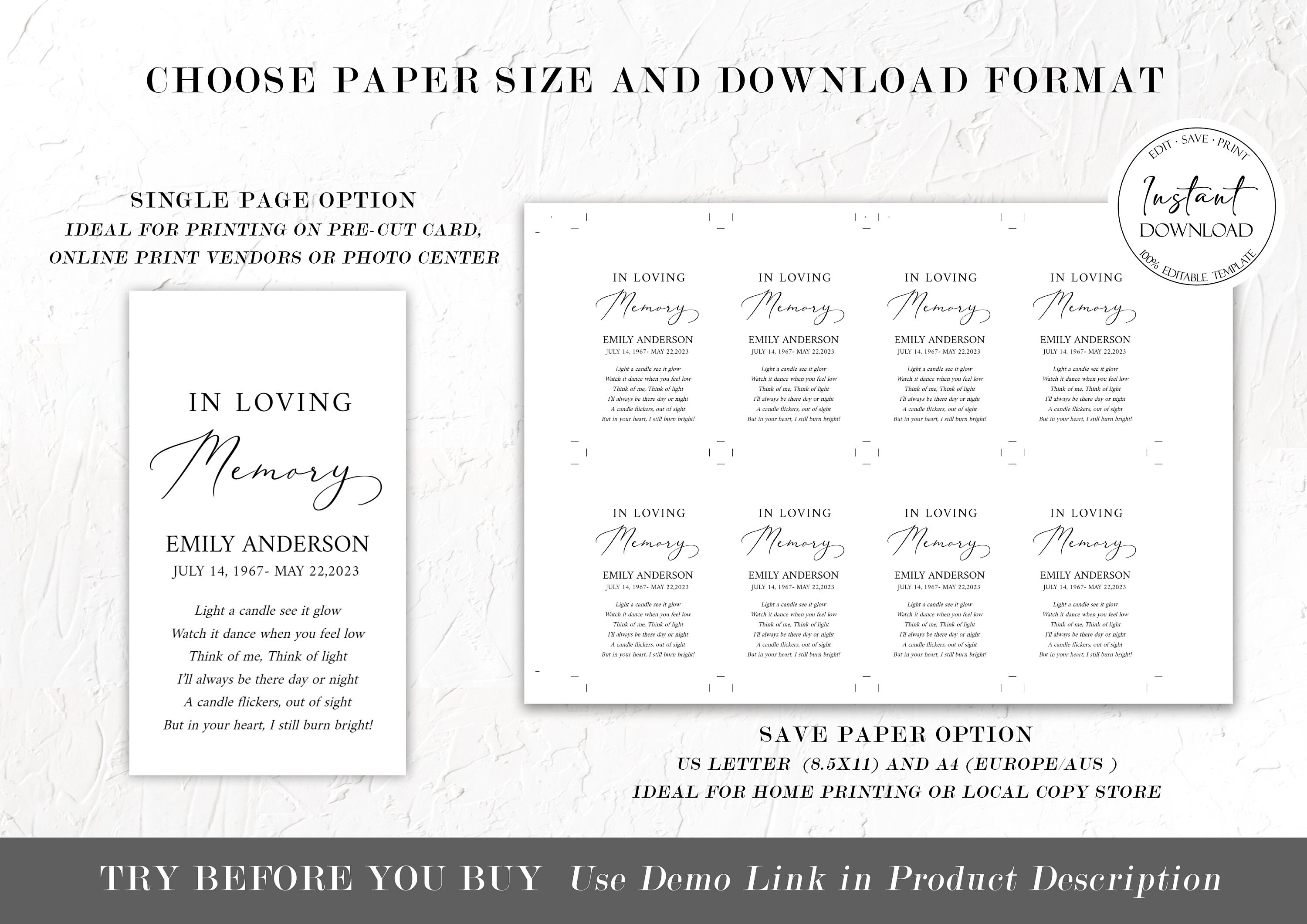 Celebration of Life Invitation Funeral Favor Tag Template - Etsy