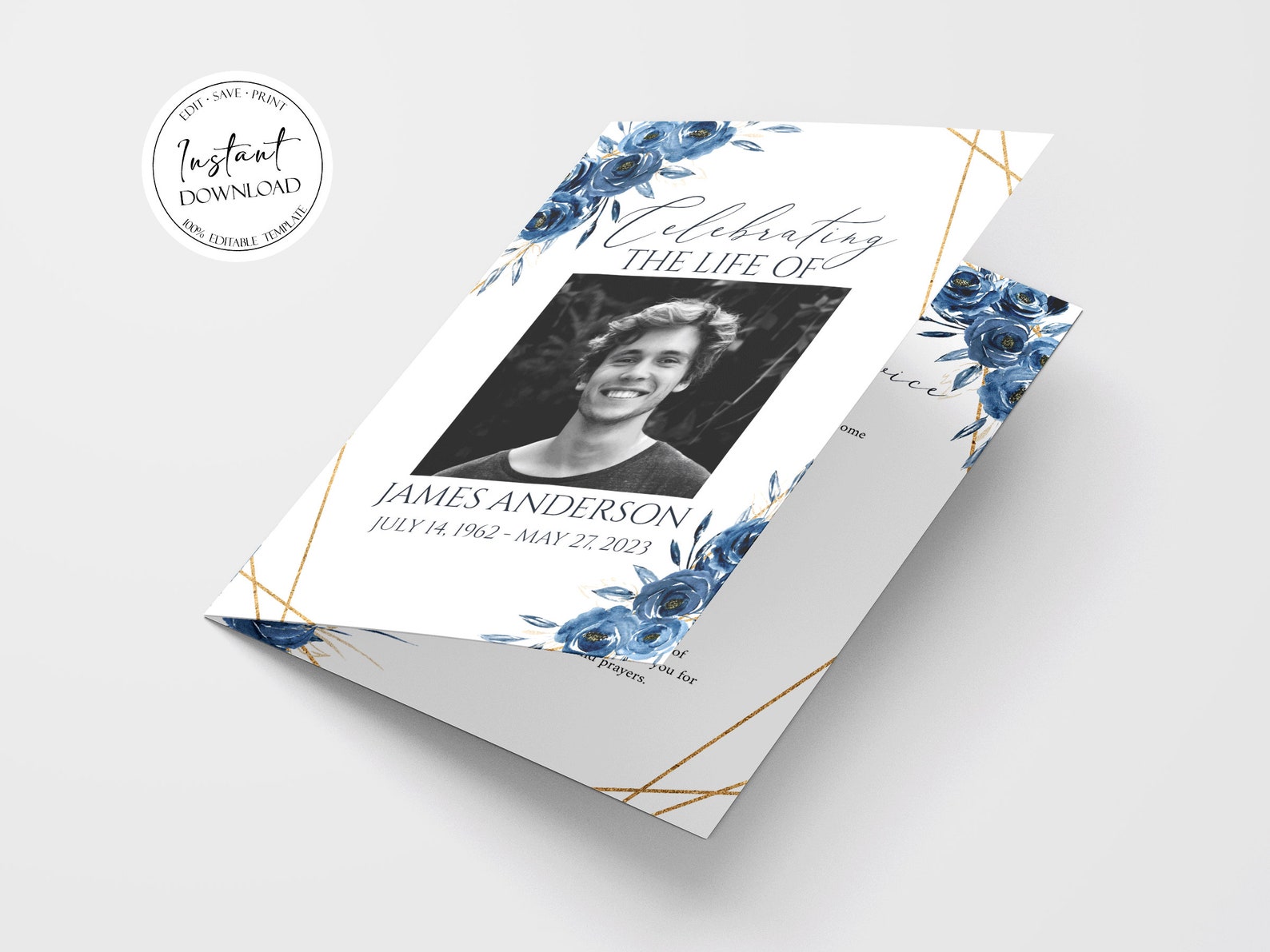Royal Blue Funeral Program Template, Blue Funeral Brochure, Blue ...