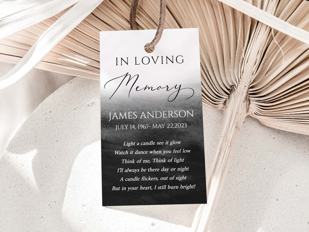 Celebration of Life Invitation Black Watercolor Funeral Favor Tag ...